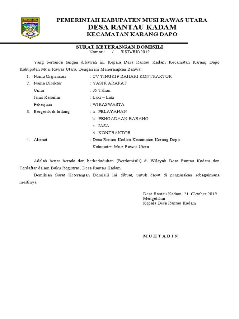 Surat Domisili CV Tingkip Bahari | PDF