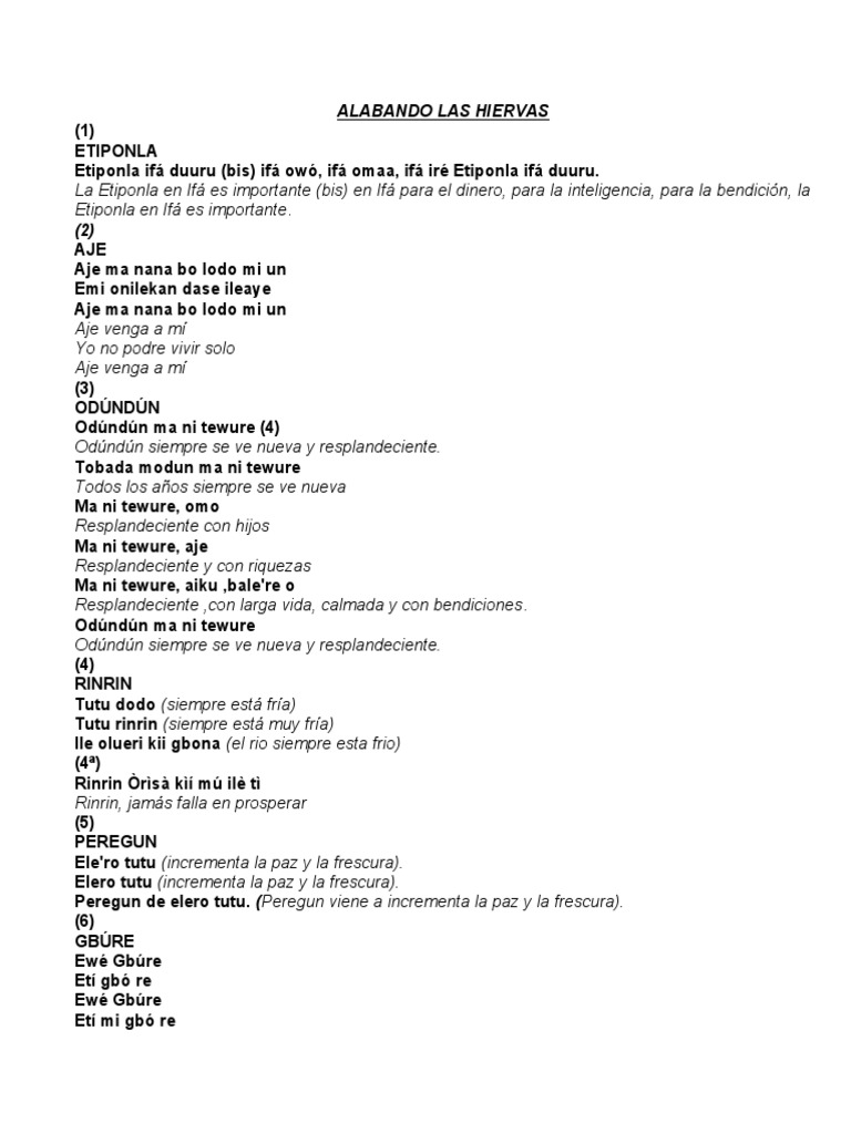 Himnos de Ifá: Alabanza a las Hierbas | PDF | Religión y creencia