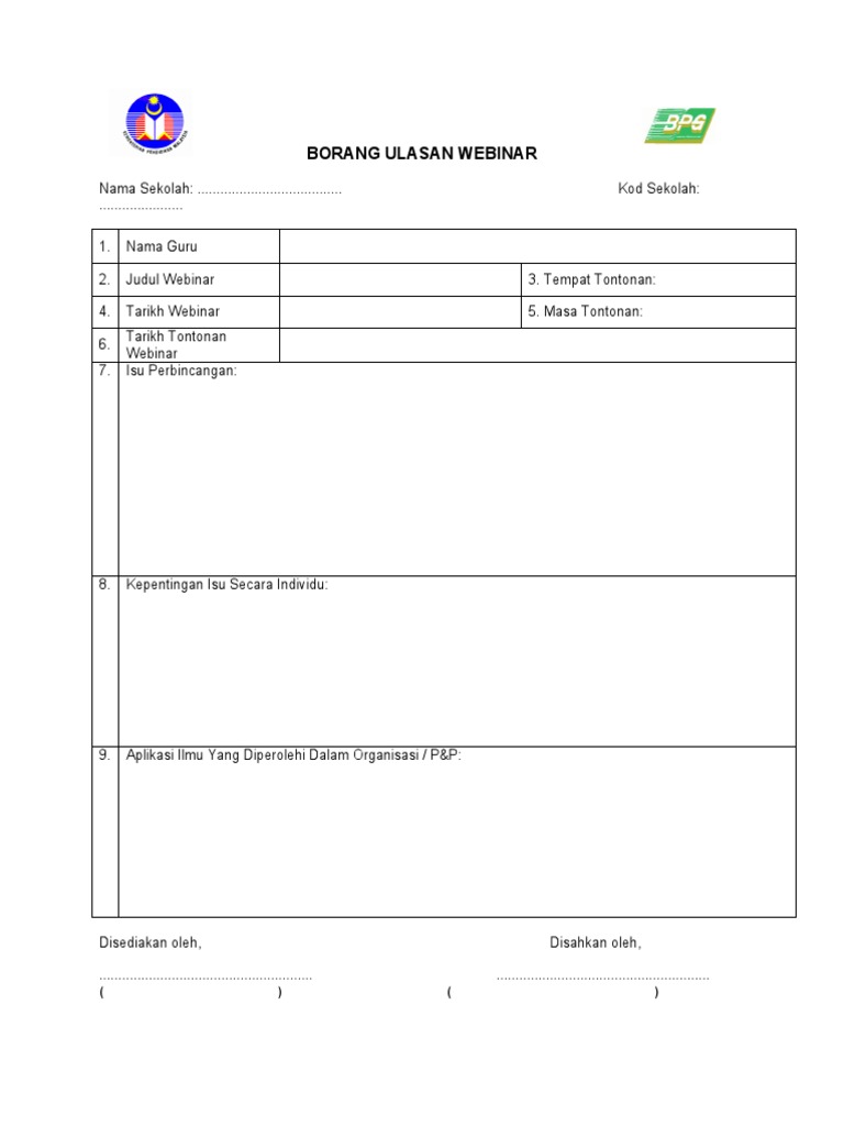 BORANG Kosong ULASAN WEBINAR 2020 | PDF