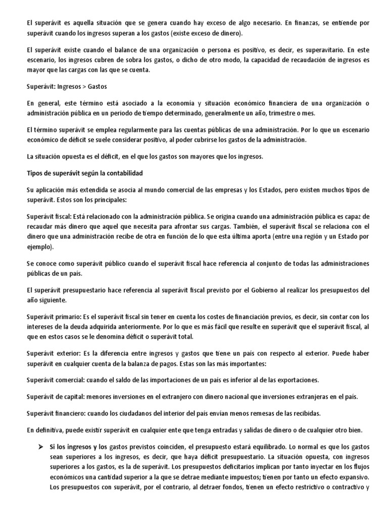 Comprendiendo el Superávit Económico | PDF | Balance presupuestario del ...