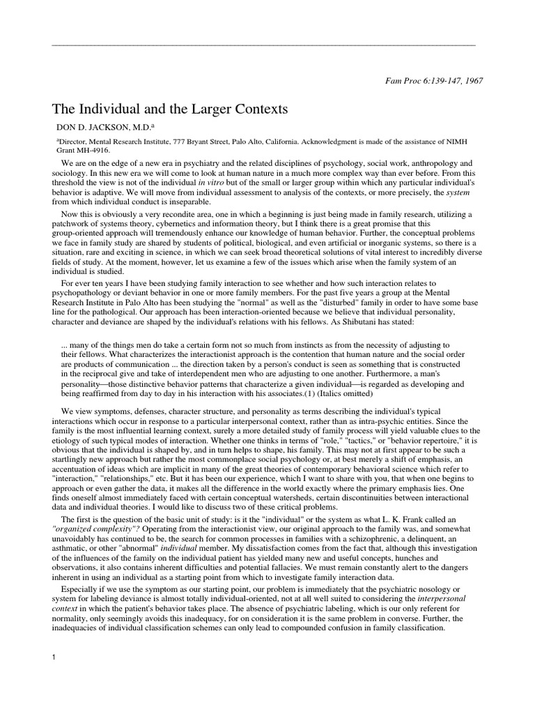 Family Systems and Individual Behavior | PDF | System | Causality