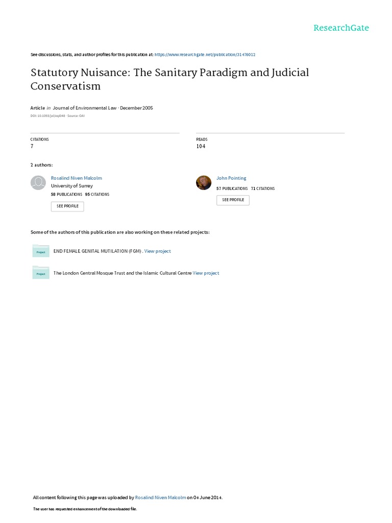 Statutory Nuisance The Sanitary Paradigm Judicial Conservatiism | PDF ...