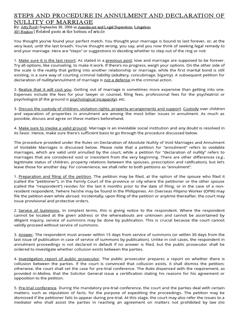 Annulment and Nullity Procedures Guide | PDF | Annulment | Prosecutor