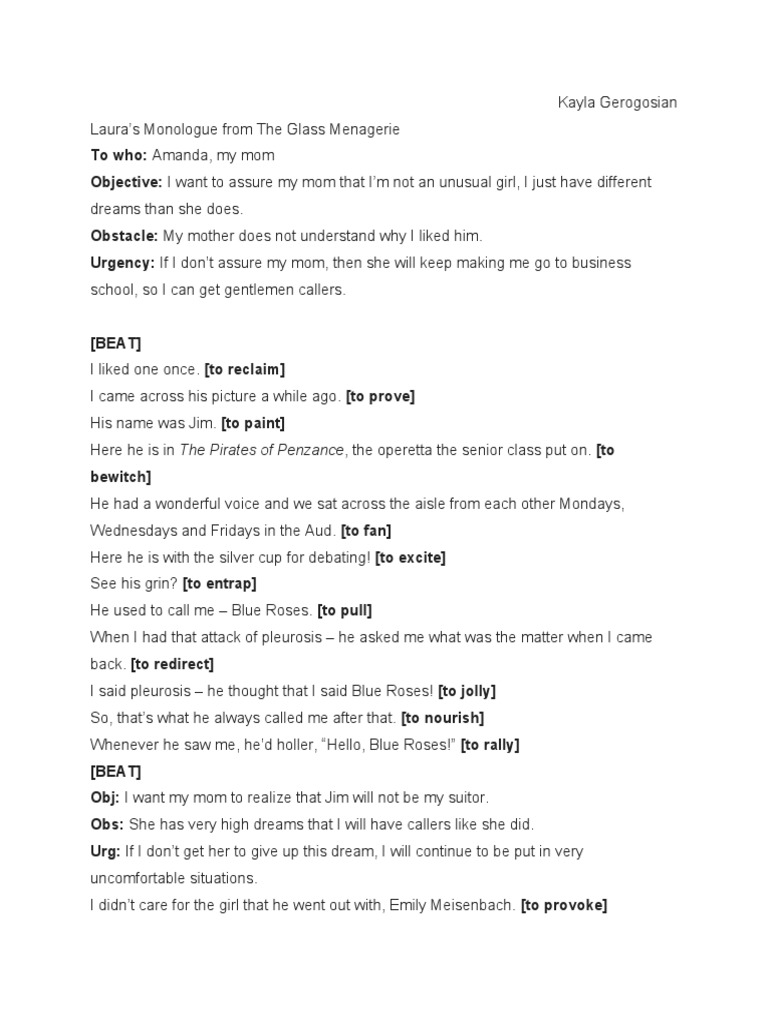 Laura's Monologue: Assuring Amanda | PDF | Poetry