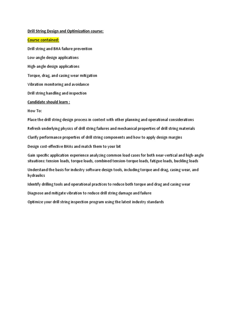 Drill String Design And Optimization Drill Bit And Hydrolics Pdf