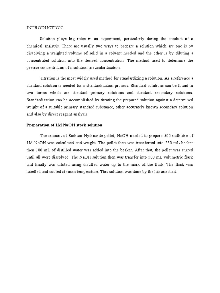 Preparation of 1M Naoh Stock Solution | PDF