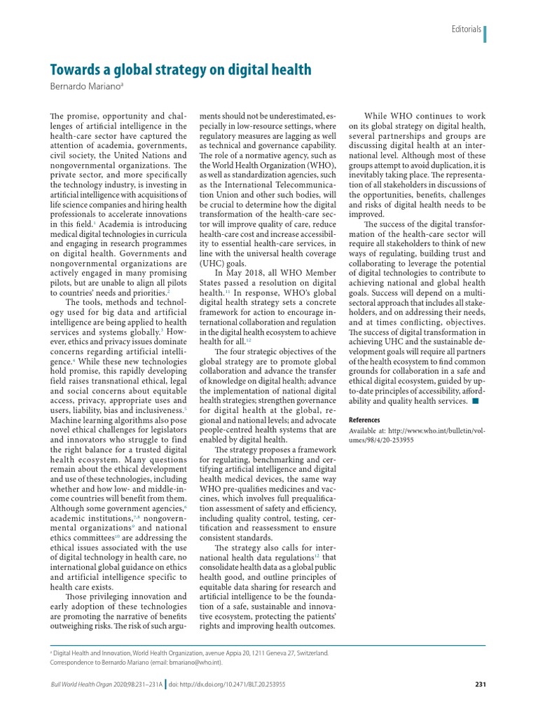 Towards A Global Strategy On Digital Health PDF | PDF | World Health ...
