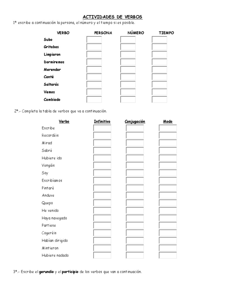 Actividades de Verbos | PDF | Verbo | Conjugación gramatical