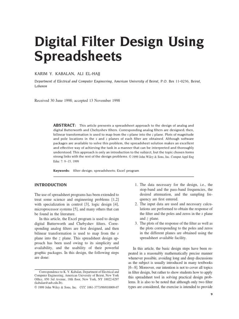 Digital Filter Design Using Spreadsheets: Karim Y. Kabalan, Ali El-Hajj ...