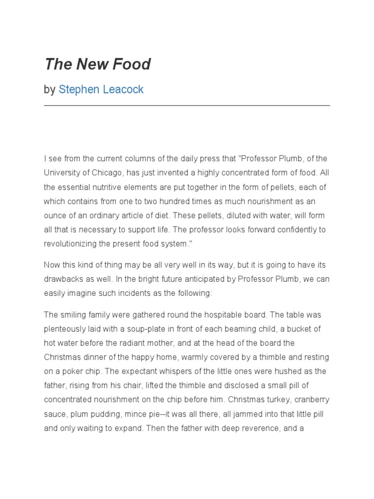 The New Food: Stephen Leacock | PDF