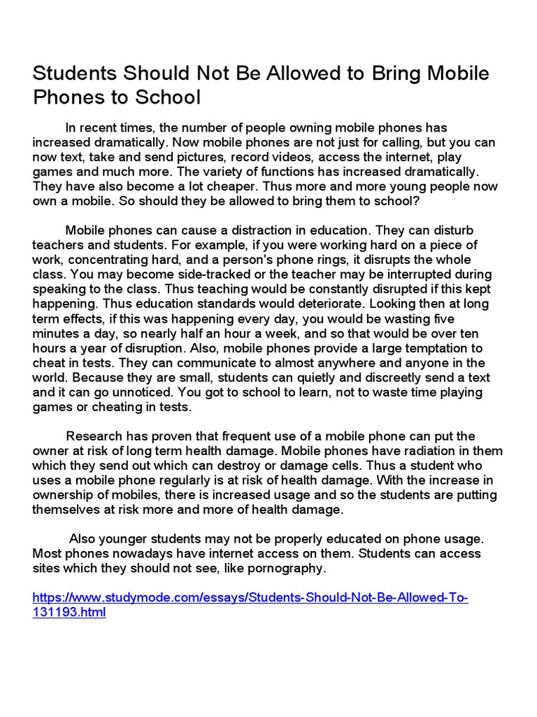 Students Should Not Be Allowed To Bring Mobile Phones To School | PDF ...