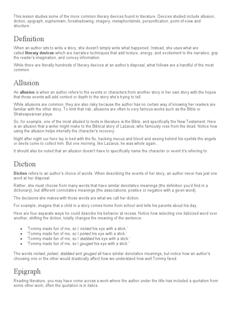 Diction Refers To An Author's Choice of Words. When Describing The ...