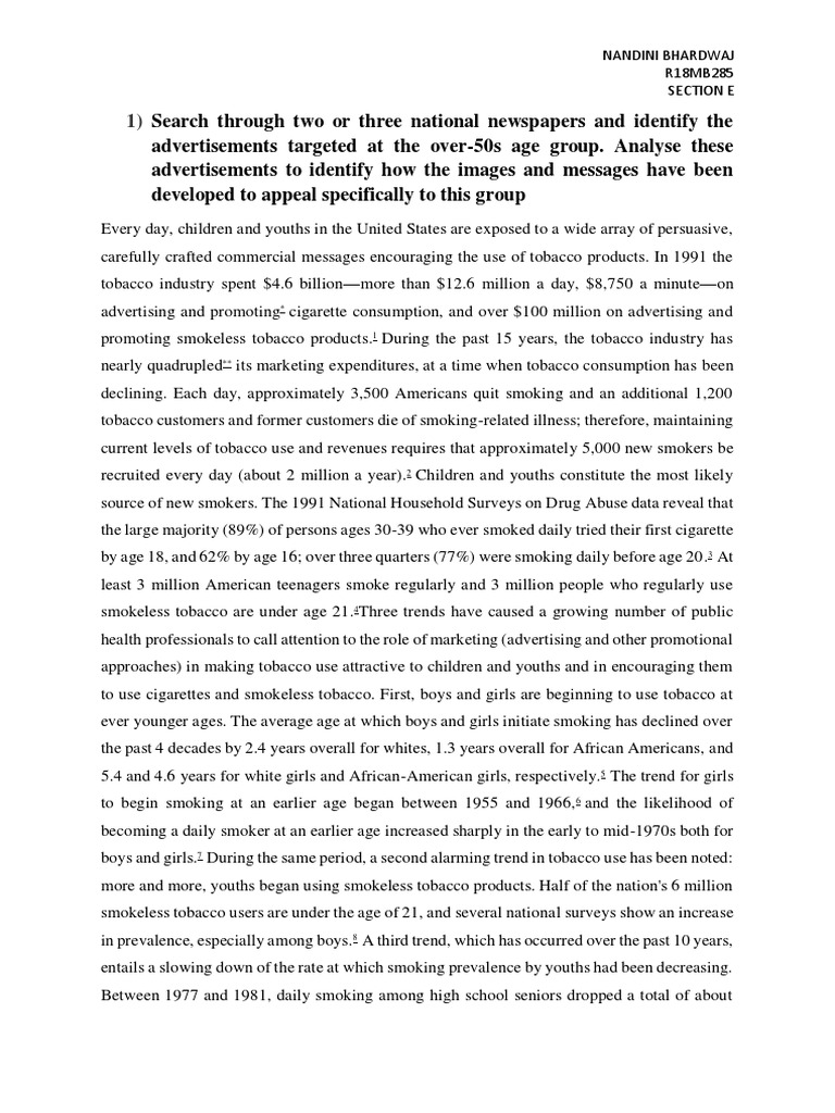 Nandini Bhardwaj R18MB285 Section E | PDF | Tobacco Smoking | Addiction