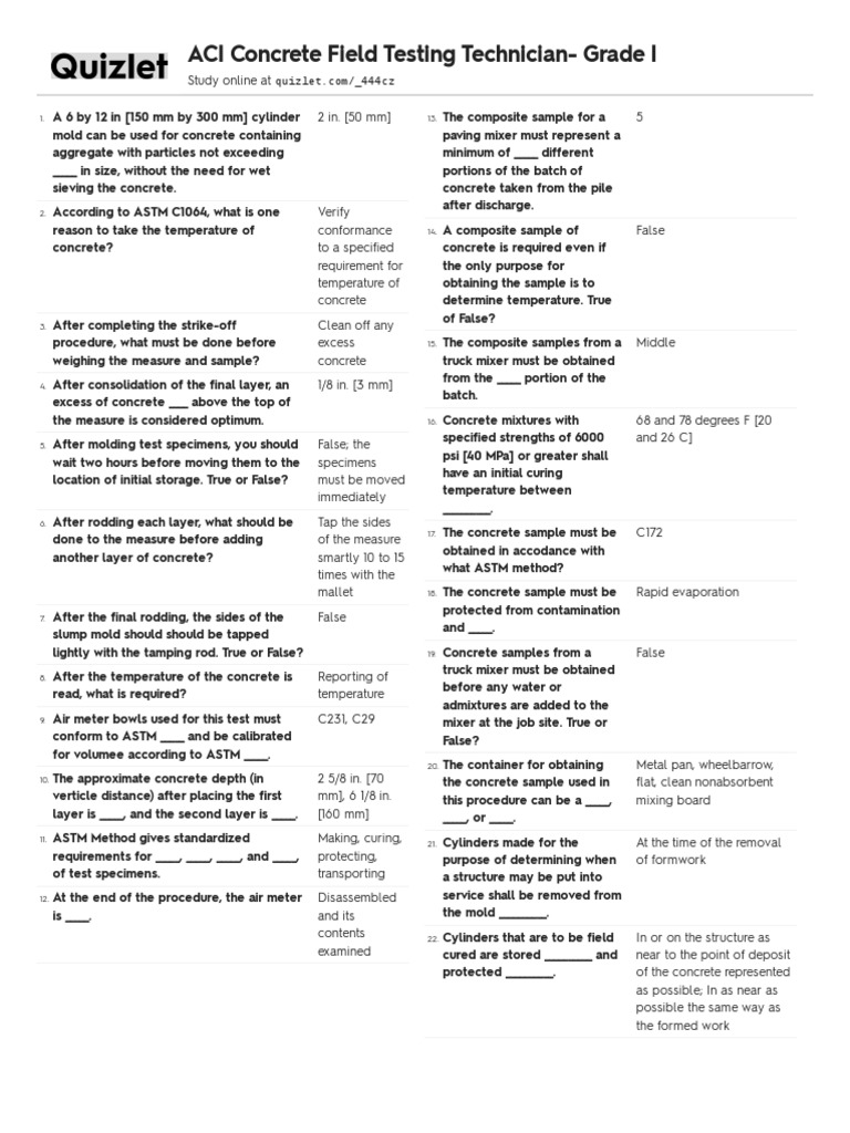 ACI - Field Tech Grade 1 Practice Test | PDF | Construction Aggregate ...