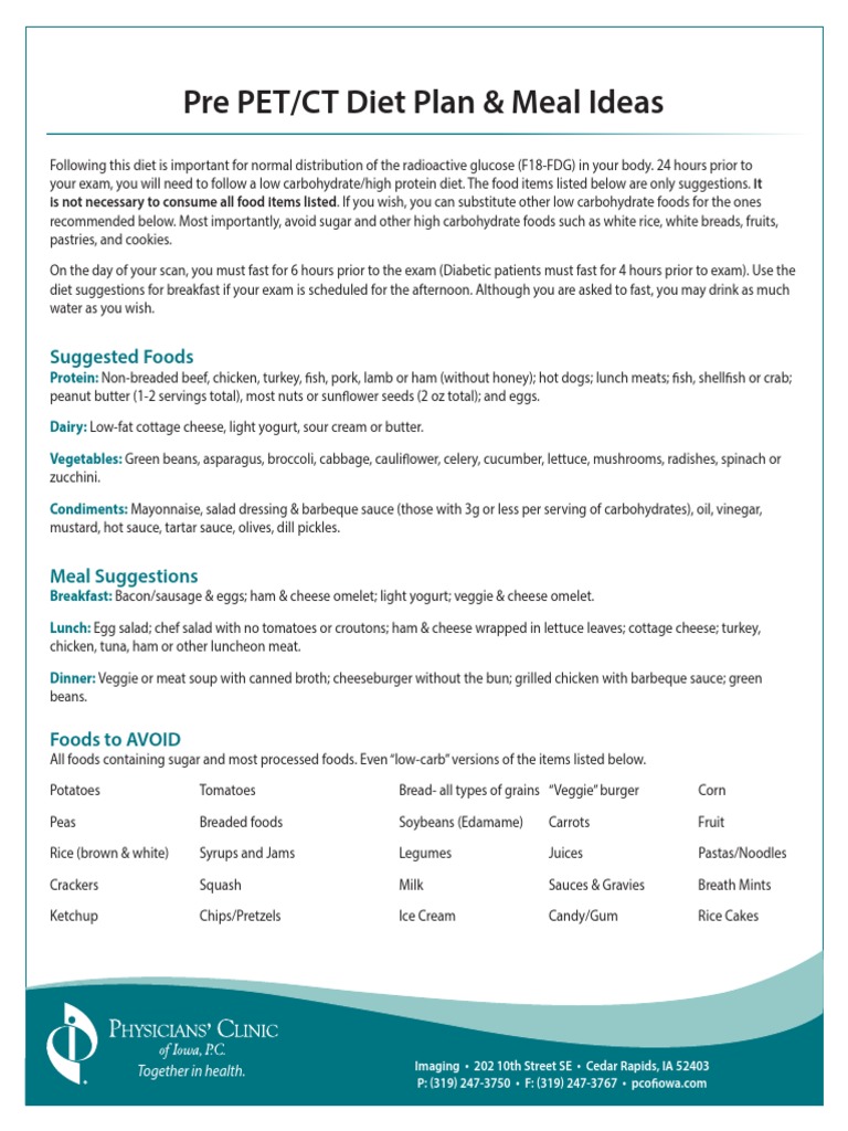 Pre PET/CT Scan Diet Guidelines | PDF | Foods | Salad