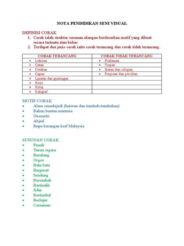 Nota Pendidikan Seni Visual | PDF