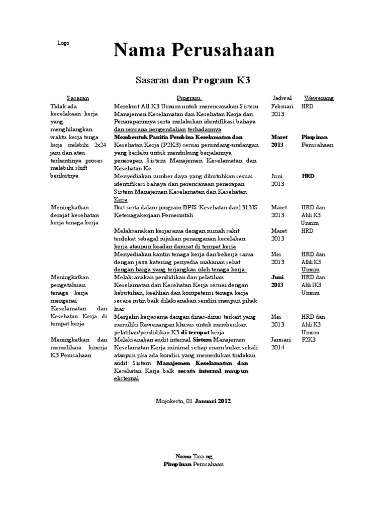 Sasaran Dan Program K3 | PDF