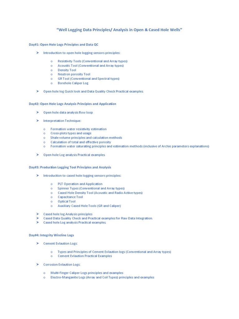 Well Logging Data Principles and Analysis in Open and Cased Hole Wells ...