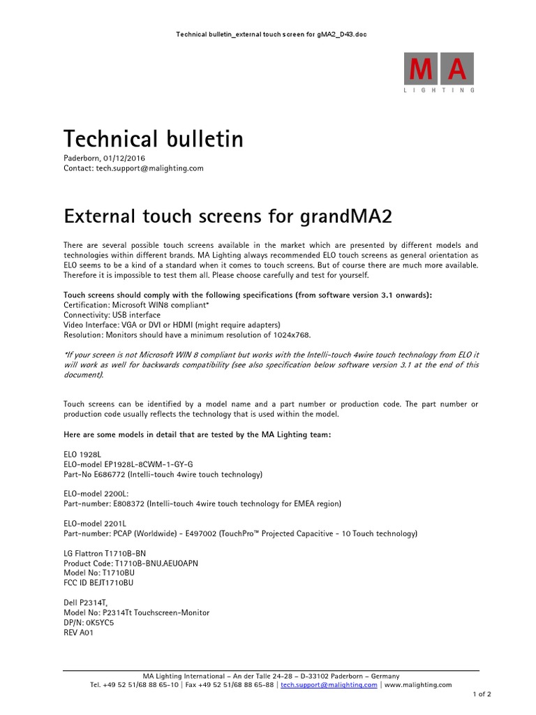 Technical Bulletin - External Touch Screen For gMA2 - D43 | Download Free PDF | Touchscreen ...