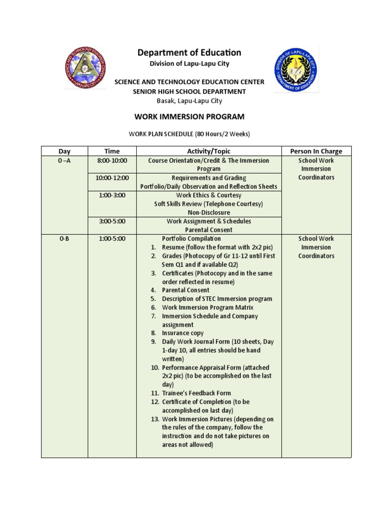 Department of Education: Work Immersion Program | PDF | Behavior Modification | Cognition