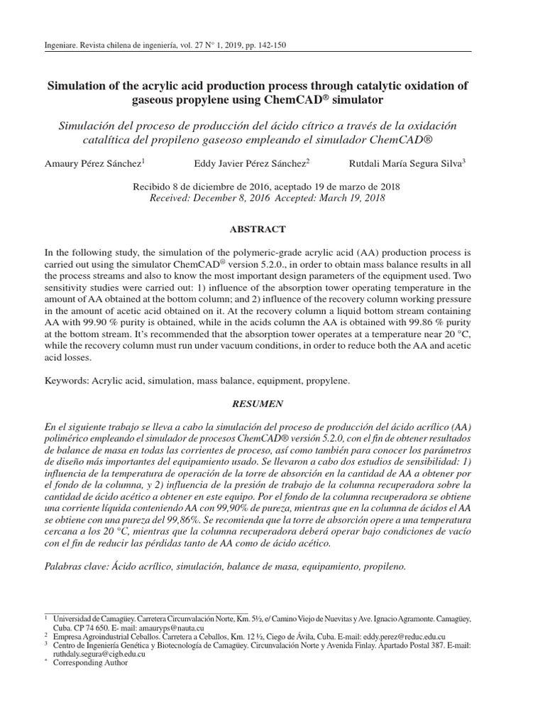 Simulation of The Acrylic Acid Production Process Through Catalytic ...