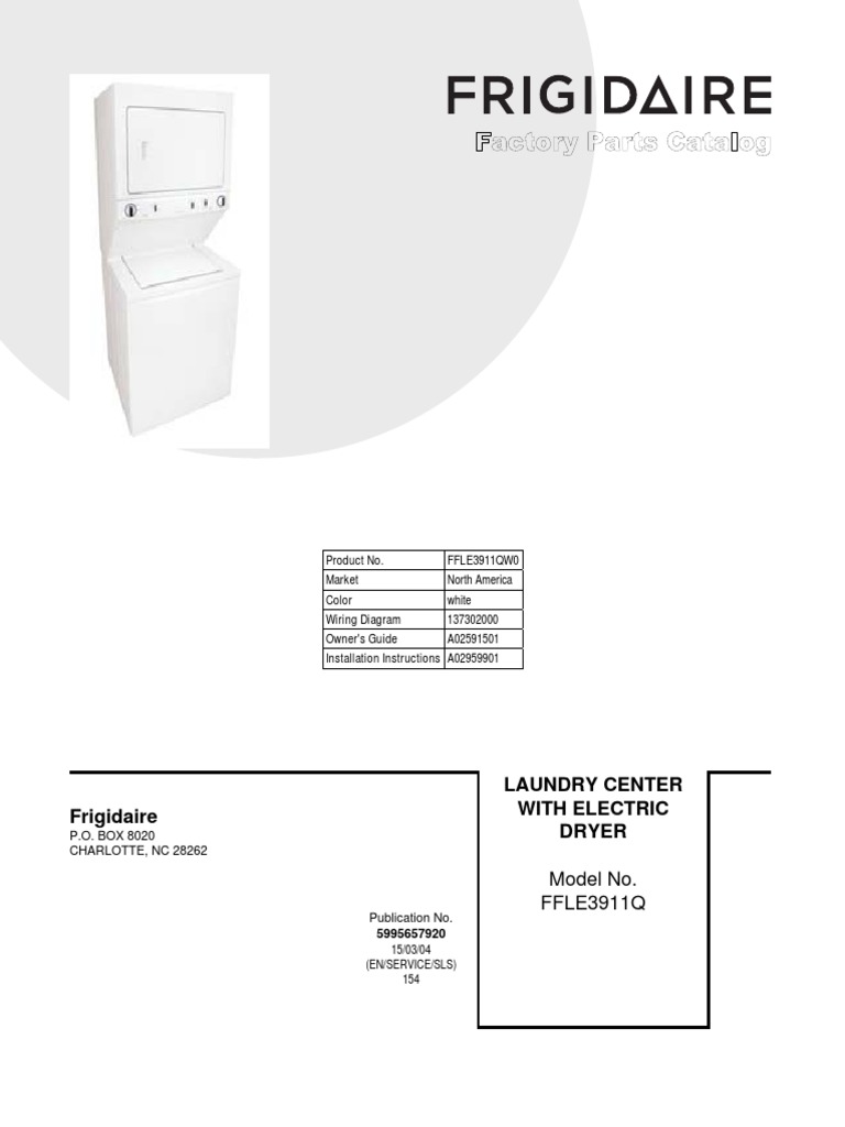 Frigidaire Laundry Center With Electric Dryer: Model No. FFLE3911Q ...