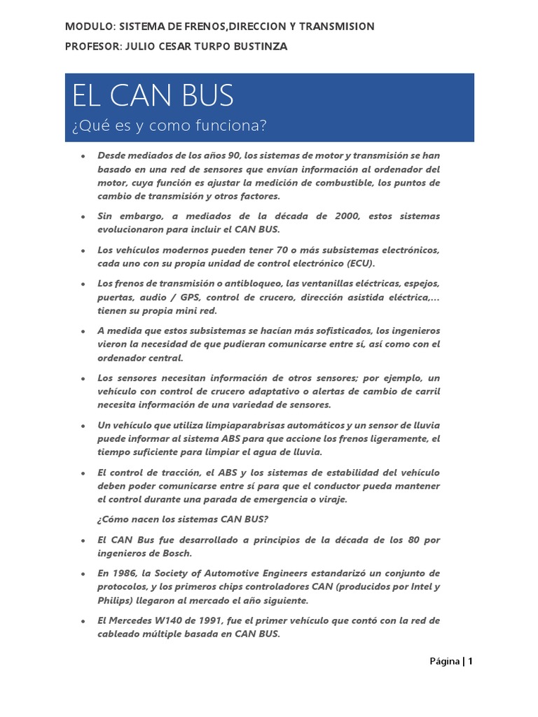 EL CAN BUS Concepto PDF | PDF | Sistema de freno antibloqueo ...