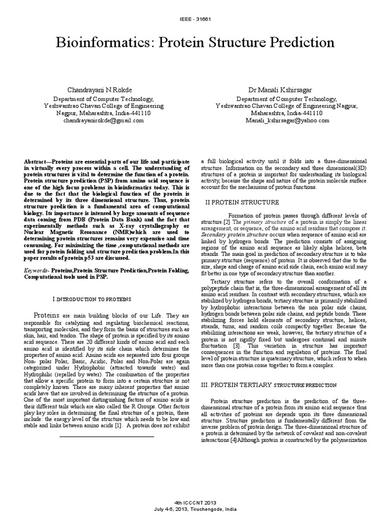 Bioinformatics: Protein Structure Prediction: Chandrayani N.Rokde DR - Manali Kshirsagar ...