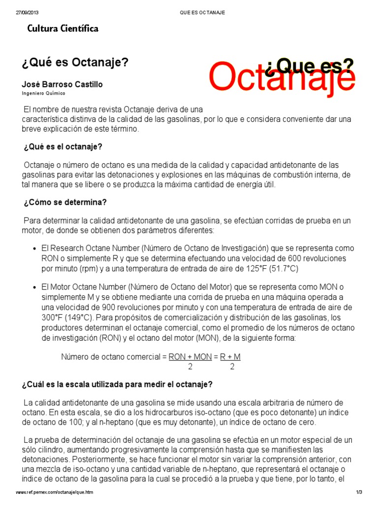 Que Es Octanaje | PDF | Ciencia y matemática | Computadoras