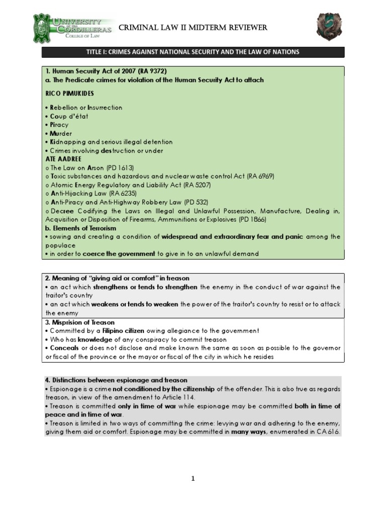Crim 2 Reviewer PDF | PDF | Torture | Treason