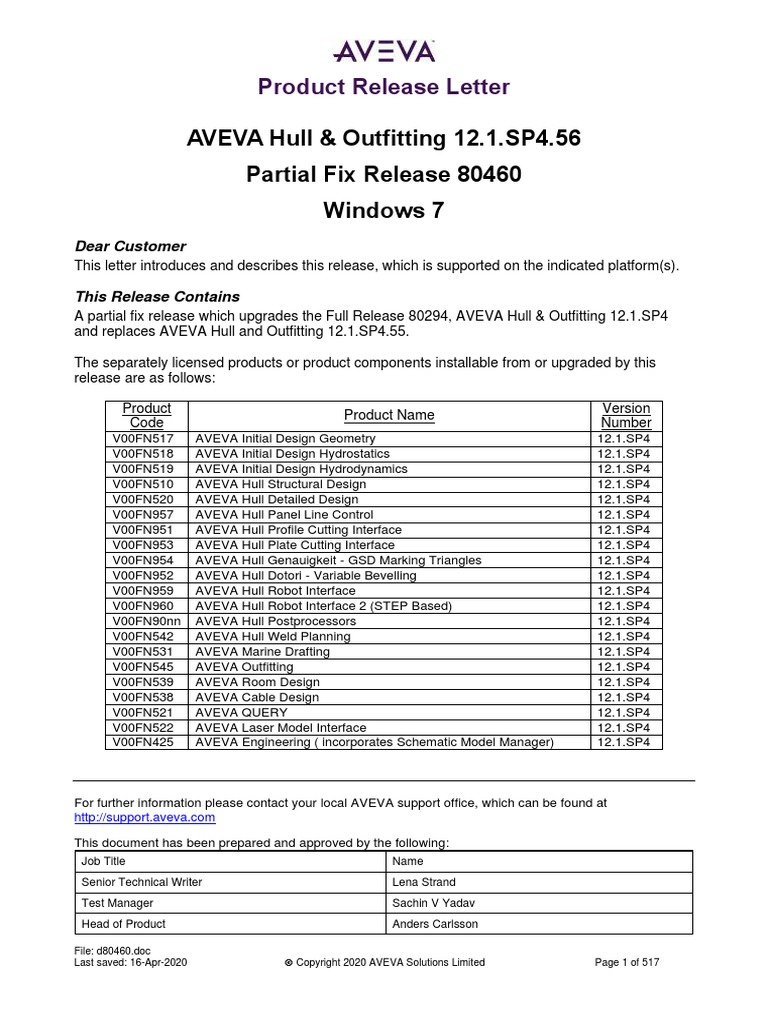 AVEVA Hull & Outfitting 12.1.SP4.56 Partial Fix Release 80460 Windows 7 ...