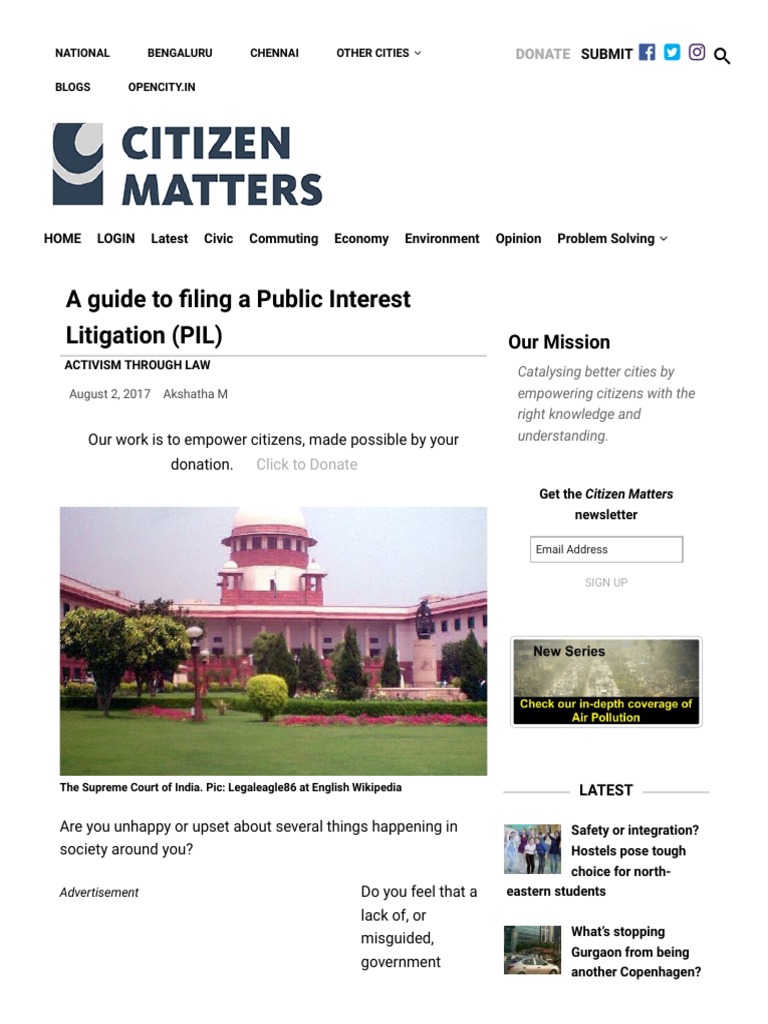 A Guide To Filing A Public Interest Litigation (PIL) - Citizen Matters | PDF | Supreme Court Of ...