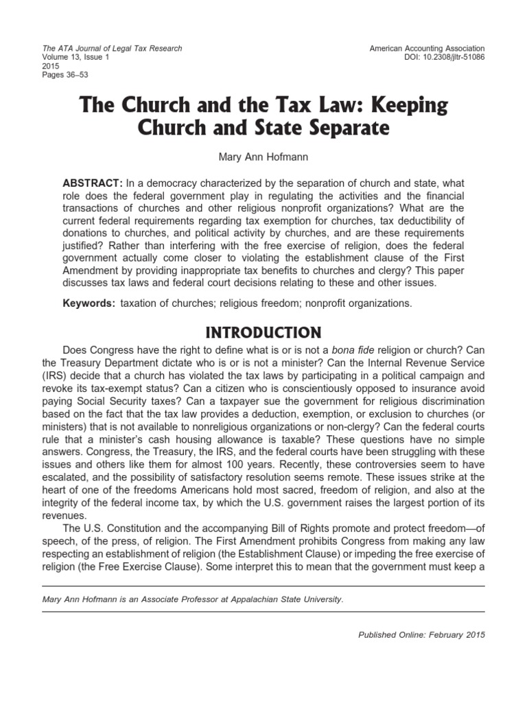 Church Tax Law and Religious Freedom | PDF | Federal Insurance ...