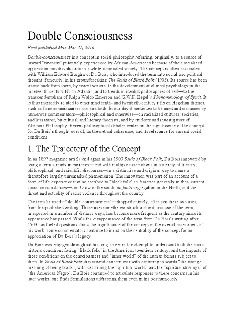 Double Consciousness: 1. The Trajectory of The Concept | PDF | W. E. B ...