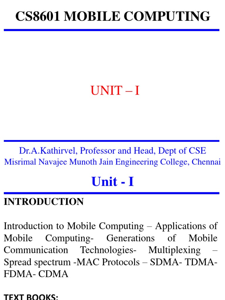 Cs8601 Mobile Computing: Unit - I | PDF | Wireless Lan | Computer Network