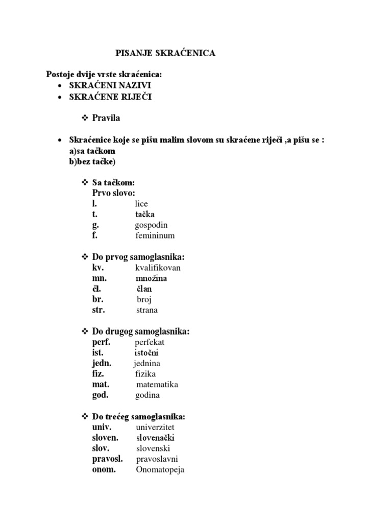 Pisanje Skraćenica | PDF