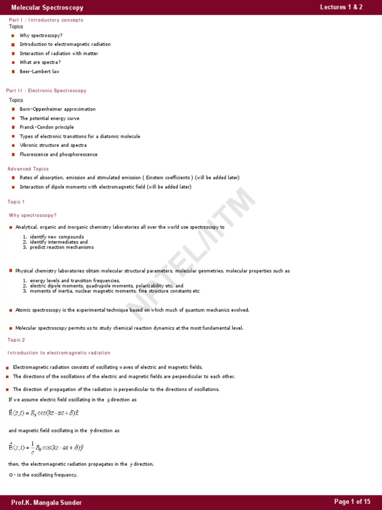 Lec 1 | PDF | Spectroscopy | Electromagnetic Radiation