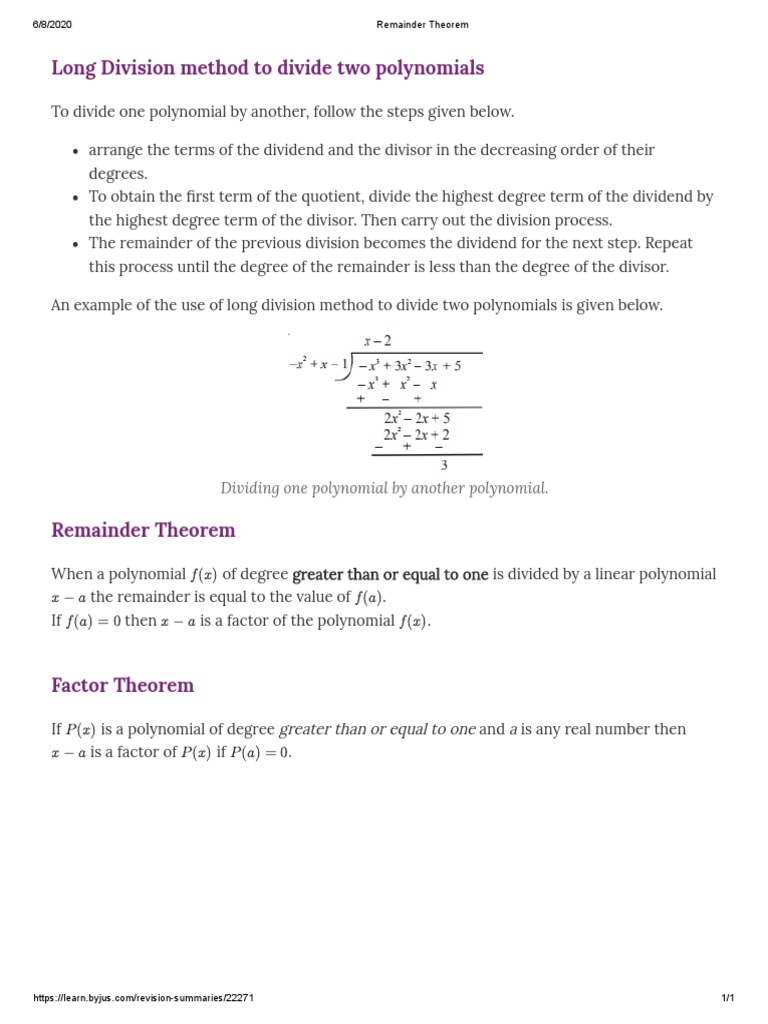 Long Division Method To Divide Two Polynomials: Dividing One Polynomial ...