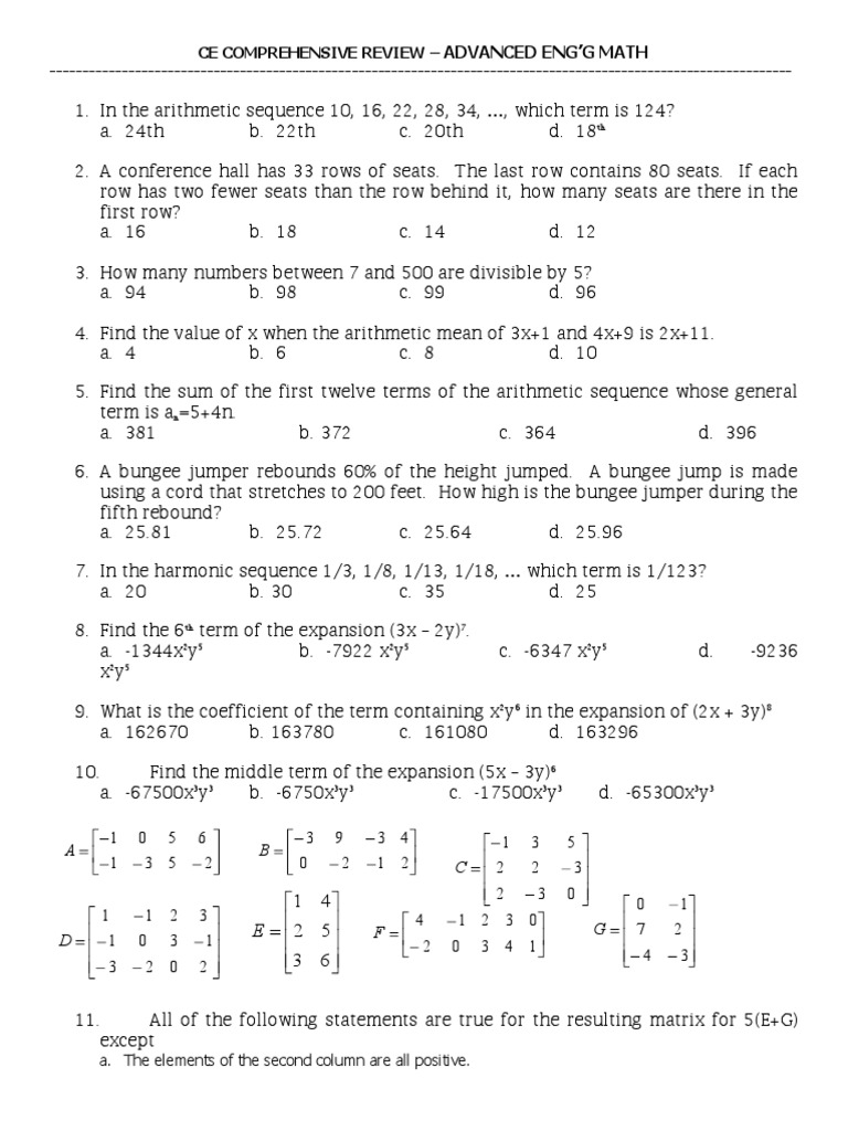 CE REVIEW Adv Math Post Test | PDF | Matrix (Mathematics ...