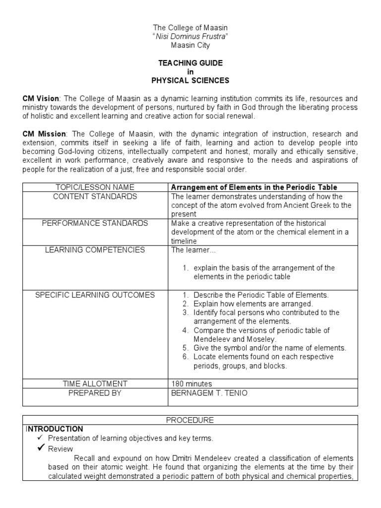 Arrangement of Elements in The Periodic Table | PDF | Chemical Elements ...