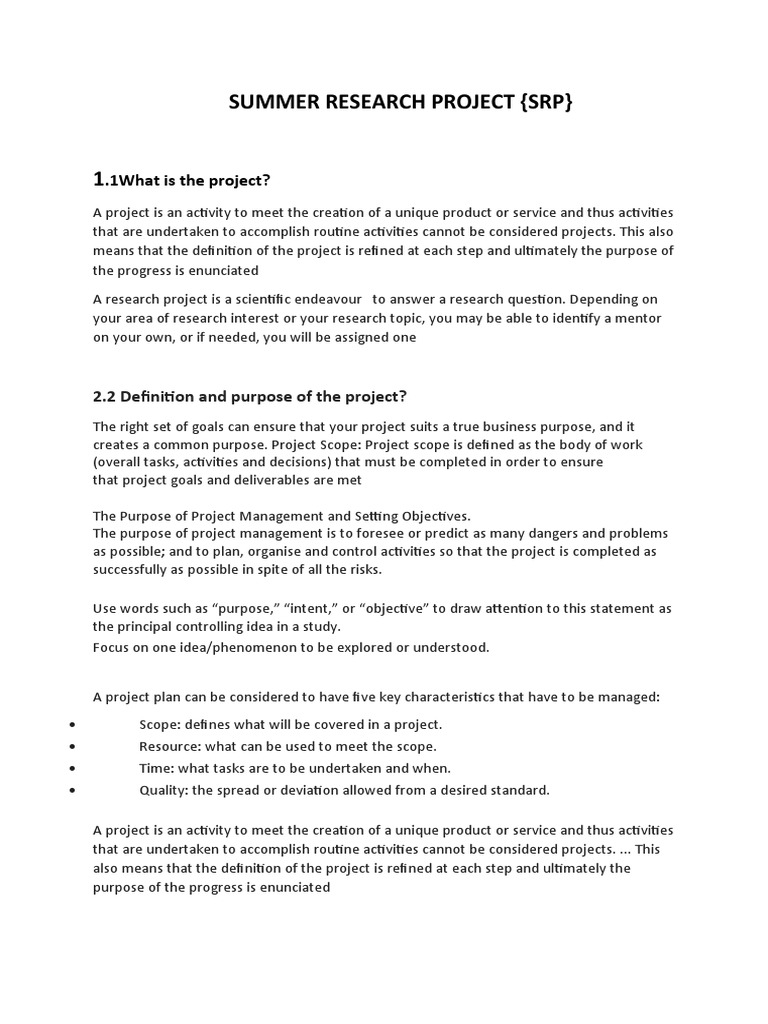 Summer Research Project Overview | PDF | Project Management | Goal