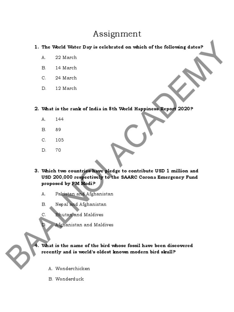 Current Affairs Assignment PDF | PDF