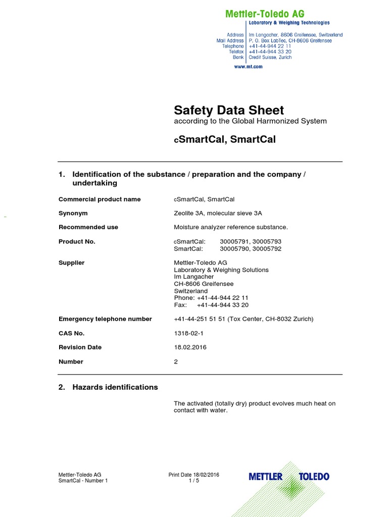 MSDS SmartCal New | PDF | Toxicity | Solubility
