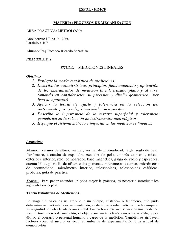 Practica 1 Medicion Lineal | PDF | Medición | Herramientas