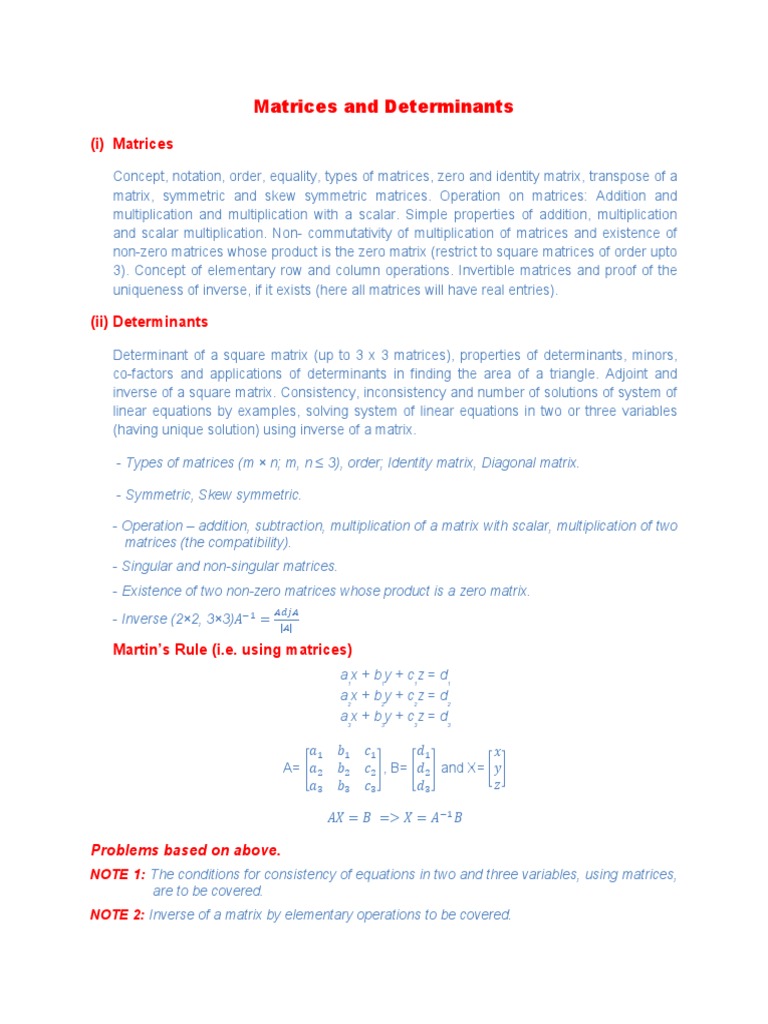 Matrices and Determinants | PDF | Determinant | Matrix (Mathematics)