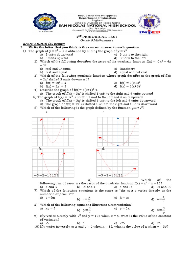 2nd P. T. Grade 9 Math | PDF | Function (Mathematics) | Exponentiation