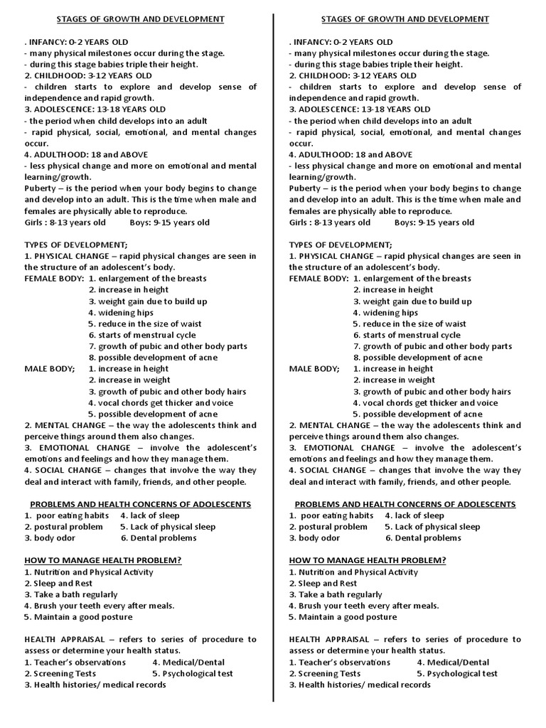 Stages of Growth and Development | PDF | Childhood | Adolescence