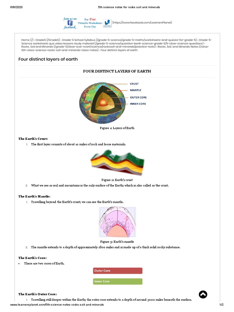 5th Science Notes For Rocks Soil and Minerals | PDF | Crust (Geology ...