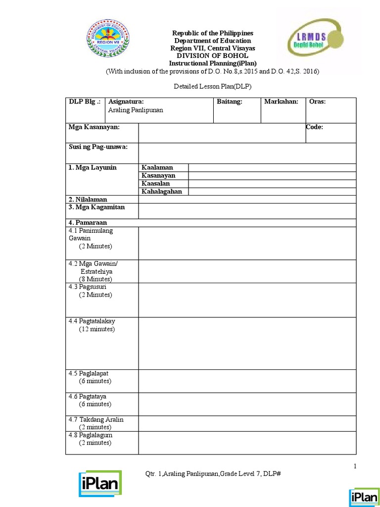 Filipino Version Daily Lesson Plan Template | PDF