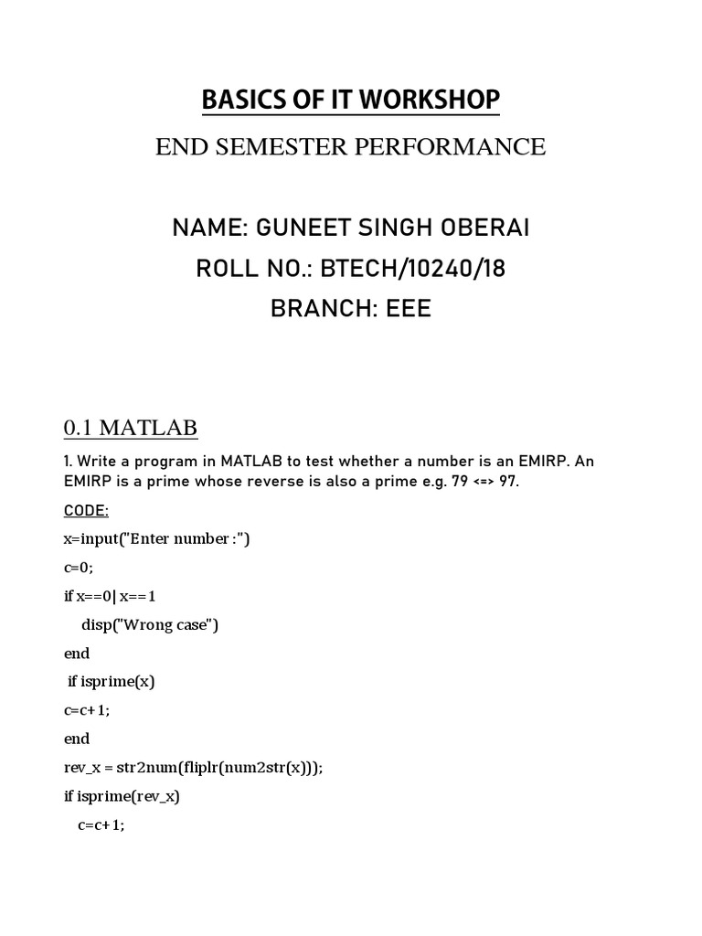 End Semester Performance Name: Guneet Singh Oberai ROLL NO.: BTECH/10240/18 Branch: Eee | PDF ...
